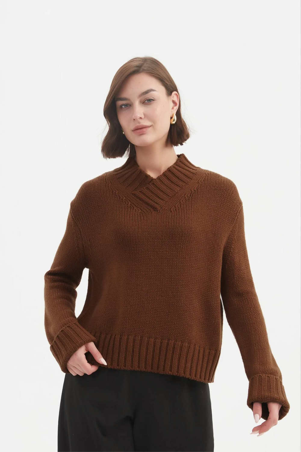 Crossover Collar Knit - Chestnut – Mookah